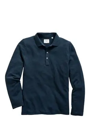 Billy Reid Long Sleeve Herringbone Polo - Blue