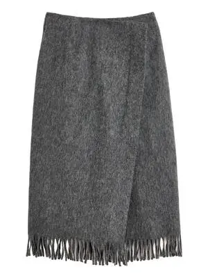 Billy Reid Blanket Wrap Midi Skirt With Fringe Hem - Grey