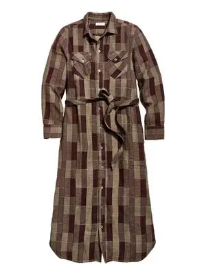 Billy Reid Abstract Heirloom Check Maxi Shirt Dress - Green Brown