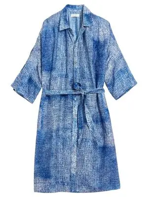 BILLY REID Billy Reid Indigo Texture Shirred Shoulder Shirt Dress