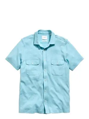 Billy Reid Short Sleeve Hemp Cotton Knit Shirt - Blue