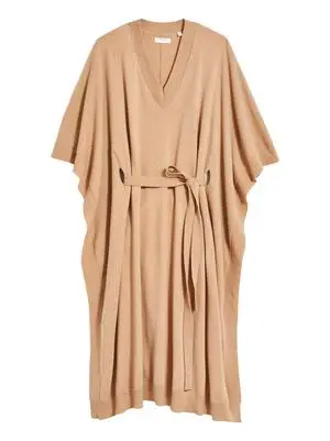 Billy Reid Merino Wool Poncho Sweater Dress With Removable Sash - Tan