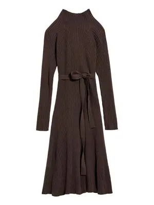 Billy Reid Ribbed Merino Wool Turtleneck Sweater Dress - Coffee Bean