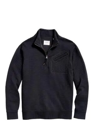 Billy Reid Quilted Half Zip With Asymmetric Pocket - Navy