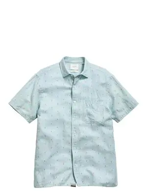Billy Reid Short Sleeve Herringbone Treme Shirt - Blue