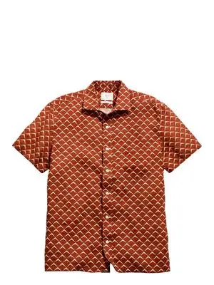 Billy Reid Short Sleeve Pagoda Tile Linen Treme Shirt - Umber