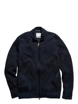 Billy Reid Linen Sweater Track Jacket With Crochet Detailing - Navy