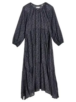 Billy Reid Tiered Cotton Voile Dress With Mother-of-pearl Buttons - Navy