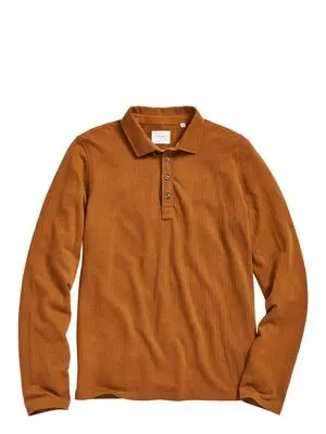 Billy Reid Long Sleeve Herringbone Polo - Brown