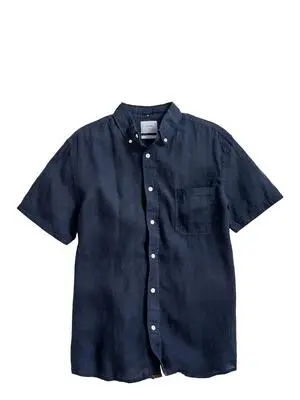 Billy Reid Short Sleeve Linen Tuscumbia Shirt Button Down - Blue