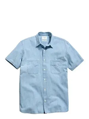 Billy Reid Short Sleeve Chambray Donelson Shirt - Light Chambray
