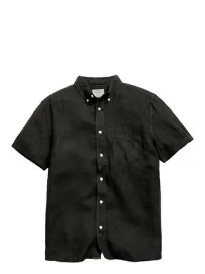 Billy Reid Short Sleeve Linen Tuscumbia Shirt Button Down - Peat