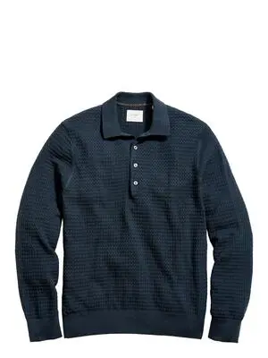 Billy Reid Long Sleeve Grid Links Sweater Polo - Blue