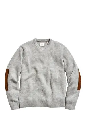 Billy Reid Merino Wool And Cotton Crewneck Sweater With Suede Elbow Patches - Grey