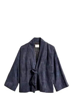 Billy Reid Patchwork Garment-dyed Suede Jacket - Navy