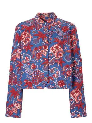 Alix Of Bohemia Clarke Delft Hive Cropped Embellished Printed Cotton Jacket - Blue