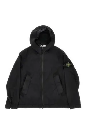 Stone Island Hooded Zip-up Jacket With Logo Patch - Black