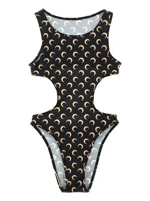 MARINE SERRE Sleeveless Jumpsuit With Moon Print And Cut-out Detail - Black