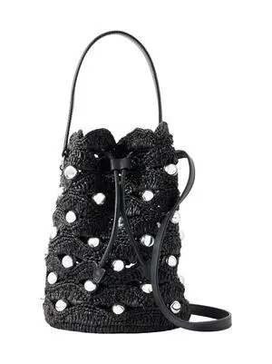 Rabanne Embellished Raffia Bucket Bag - Black
