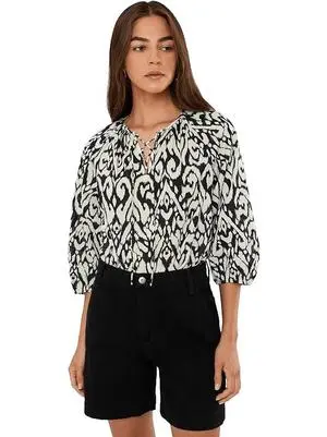 Vince Camuto Printed Lace-up Raglan Top - Black