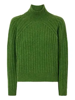 ALLUDE Ribbed Cashmere Turtleneck Sweater - Green