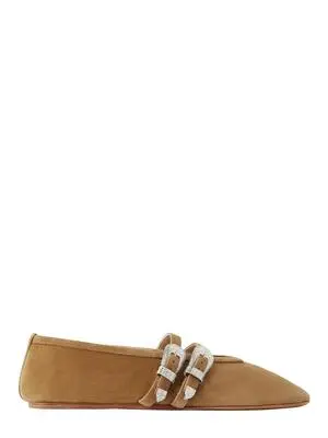 Le Monde Beryl Claudia Buckle-detail Suede Ballet Flats - Brown