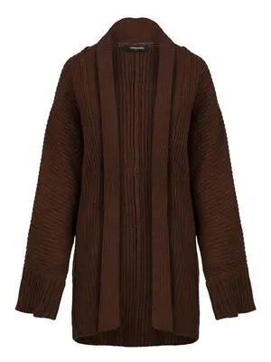 CONQUISTA Hip Length Batwing Knit Cardigan - Brown