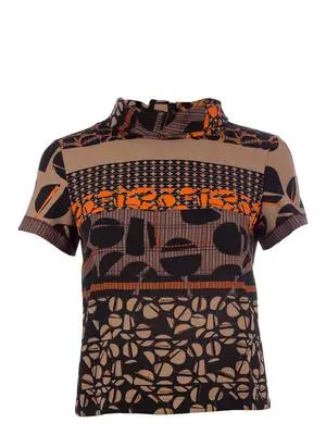 CONQUISTA Short Sleeve Printed Top - Black