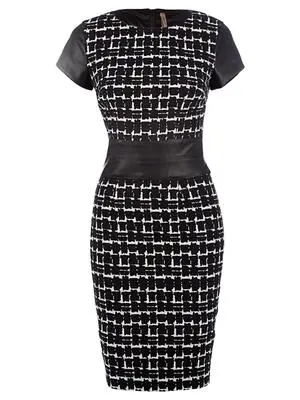 CONQUISTA Fitted Dress With Leather Accents - Black