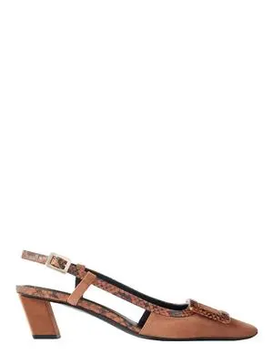 ROGER VIVIER Roger Vivier 45mm Snake-Effect Leather-Trimmed Suede Slingback Pumps Dark Brown