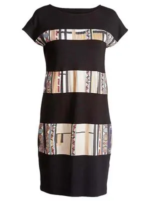 CONQUISTA Sleeveless Printed Detail Straight Dress - Black