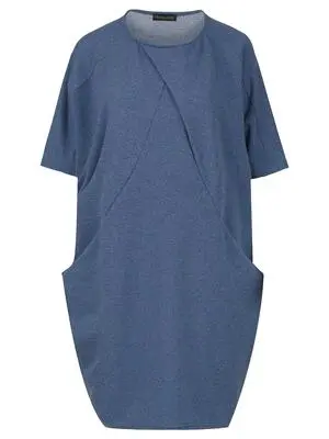 CONQUISTA Melange Batwing Dress With Pocket Detail - Blue