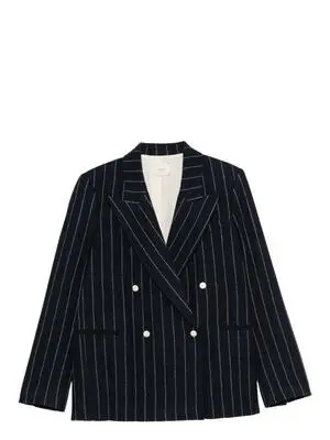 ALYSI Wool Striped Double-breasted Jacket - Blue