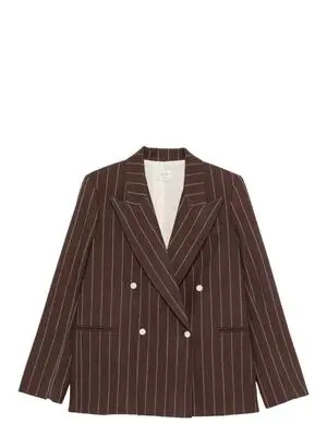 ALYSI Striped Wool Double-breasted Jacket - Brown
