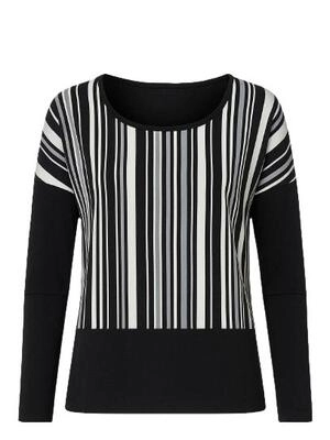 CONQUISTA Striped Long Sleeve Top - Black