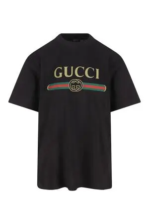 Gucci Logo Striped Cotton T-shirt - Black