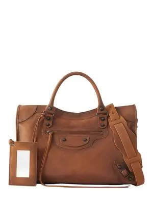 Balenciaga Le City Crinkled Leather Shoulder Bag - Brown