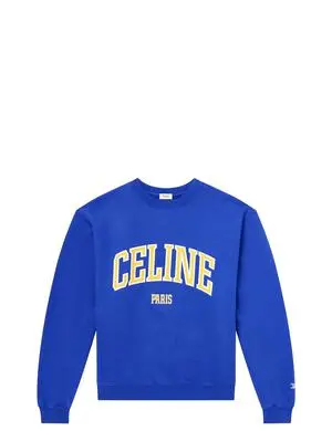 Celine Logo-print Cotton-fleece Sweatshirt - Blue