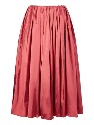 ABADIA Elodie Pleated Duchess-satin Midi Skirt - Red