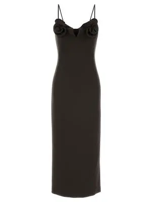 MAGDA BUTRYM Magda Butrym Chocolate Stretch Wool Midi Dress With Floral Embellishments