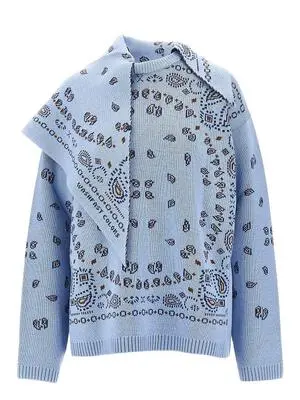 Alanui Bandana Jacquard Virgin Wool Sweater With Detachable Scarf - Blue