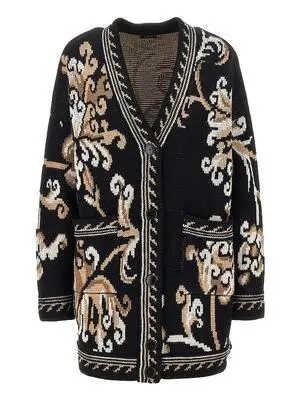 Etro Jacquard Wool Cardigan - Black