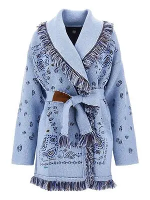 Alanui Bandana Jacquard Wool Cardigan - Blue