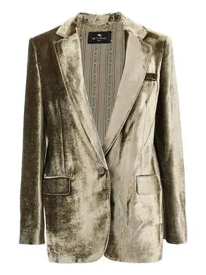 Etro Velvet Single-breasted Jacket - Khaki