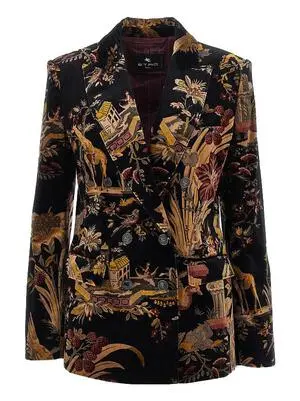 Etro Paisley Velvet Double-breasted Peak Lapel Jacket - Black