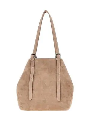 AUTENTICA 504 Suede Leather Medium Galatea Bag - Beige