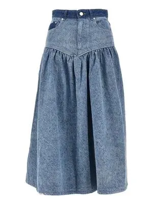 GANNI Cotton Denim Maxi Skirt - Blue