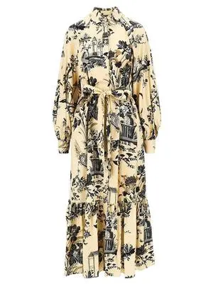 Etro Viscose Twill Long Dress With All-over Print - Yellow