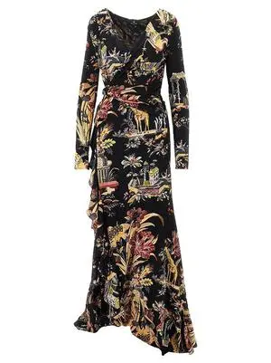 Etro Long-sleeved Printed Stretch Viscose Maxi Dress - Black