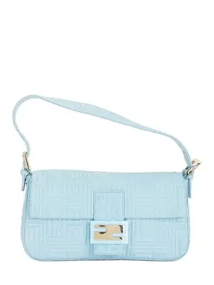 Fendi Embossed Logo Baguette Shoulder Bag - Blue